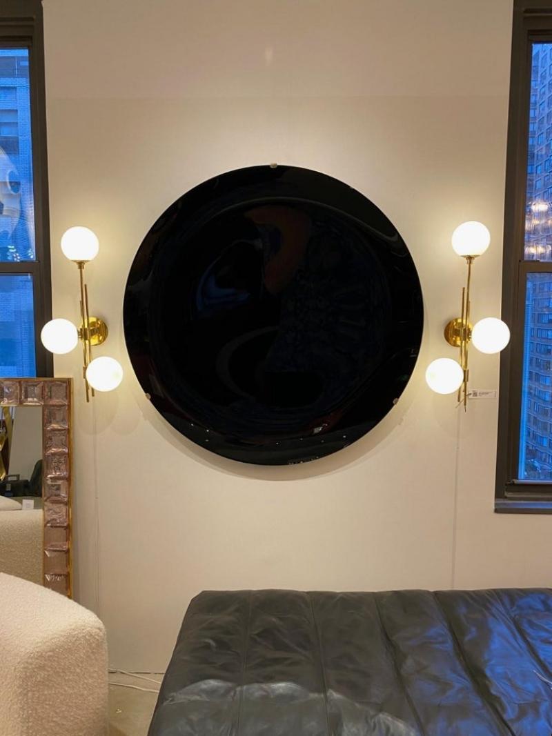 Large Sculptural Round Black Concave Glass Disc Wall Sculpture, Italy ...