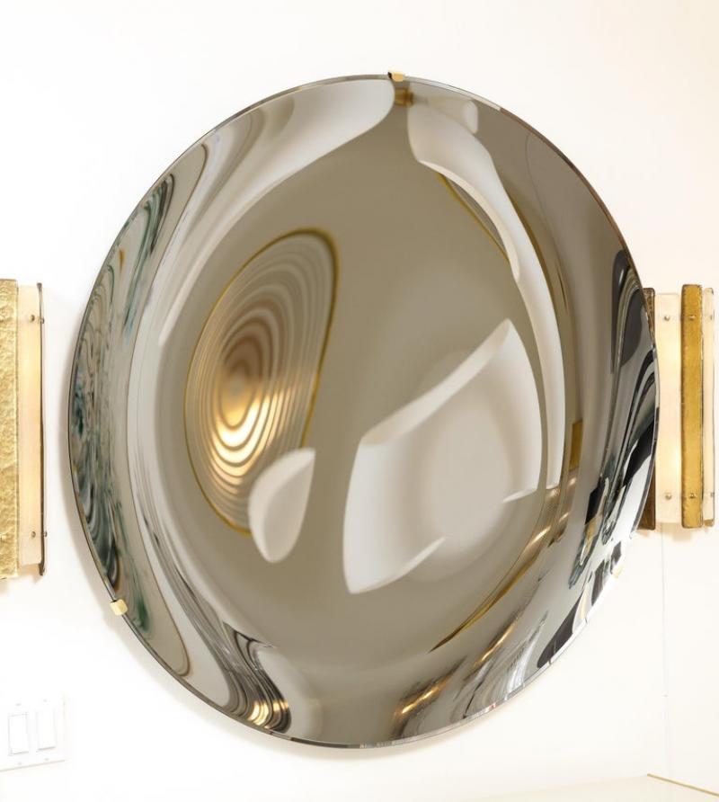 Large Sculptural Round Concave Black Silver Mirror or Wall Art, Italy ...