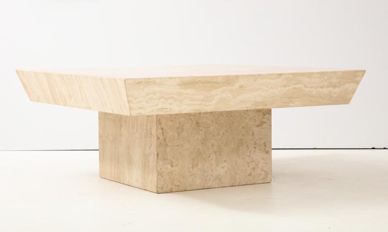 Large Square Travertine Coffee Table.