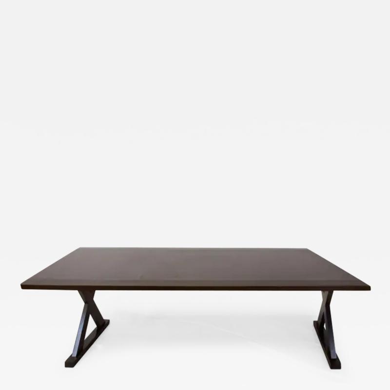 Large Vintage X-Frame Hardwood Dining Table, Seats 8