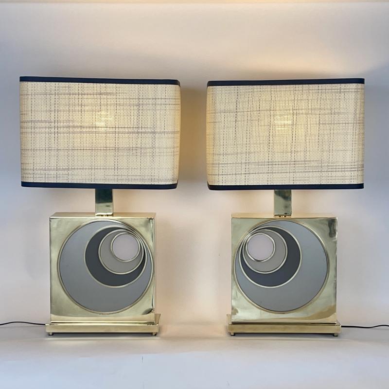 Late 20th Century Italian Pair of Brass & Multicolored Opaline Glass ...