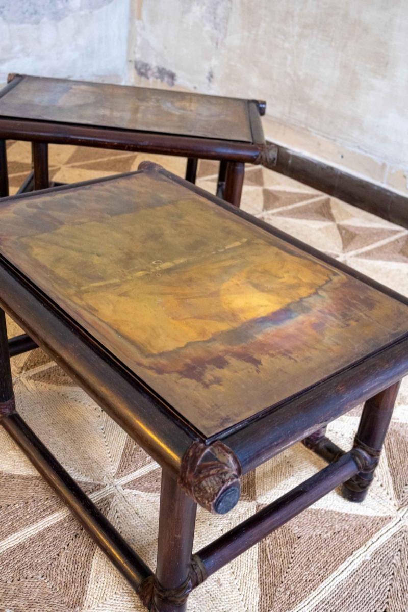 Lyda Levi - Pair of Wooden Tables with Leather Bindings by Lyda Levi ...