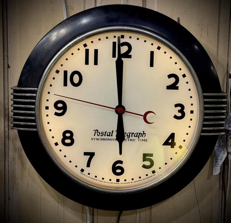MACHINE AGE ART DECO ILLUMINATED POSTAL TELEGRAPH CLOCK
