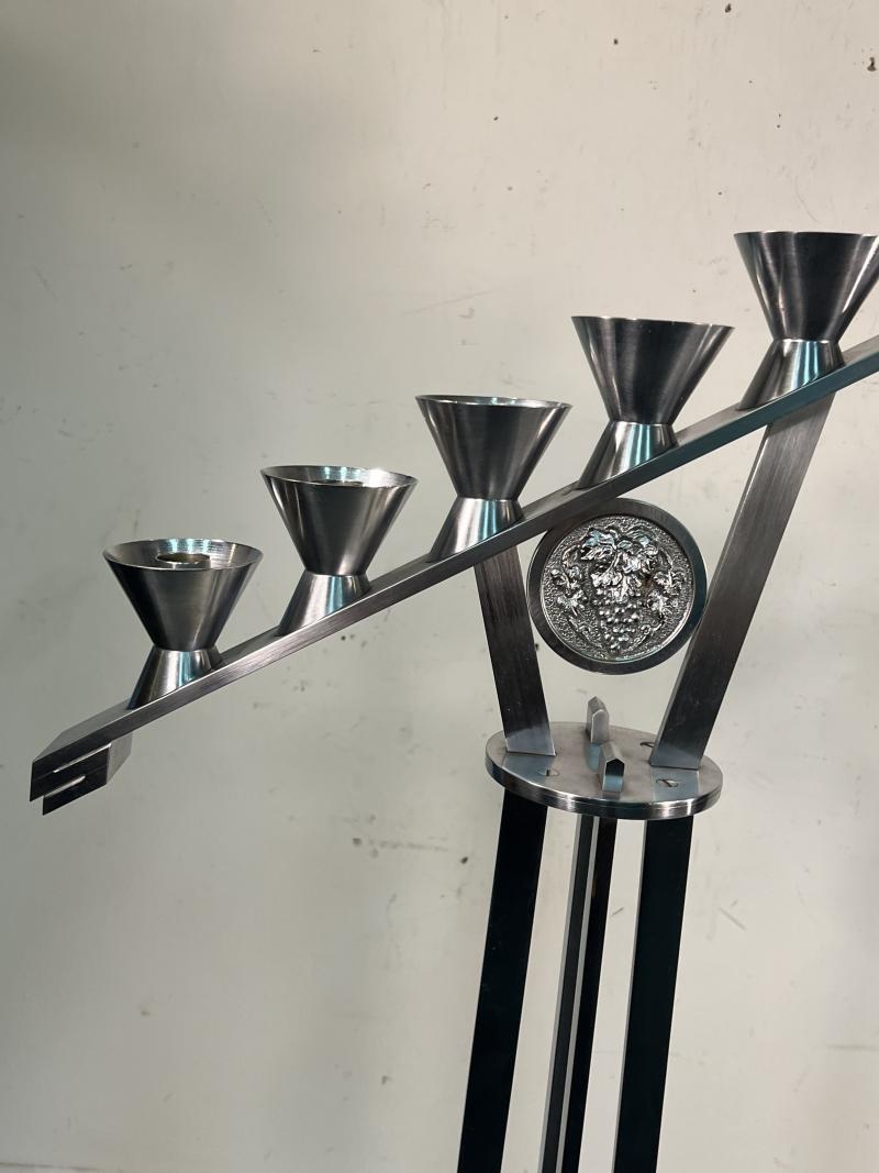 MAGNIFICIENT MODERNIST NICKELED BRONZE CHURCH FLOOR CANDELABRA