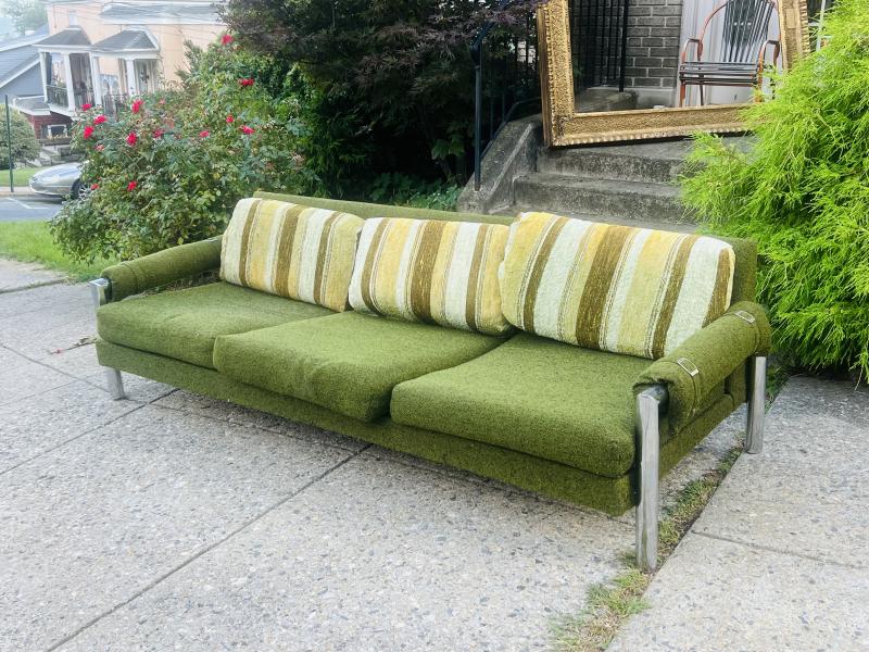 Milo Baughman - MODERNIST CHROME TUBULAR COUCH WITH ORIGINAL FABRIC ...