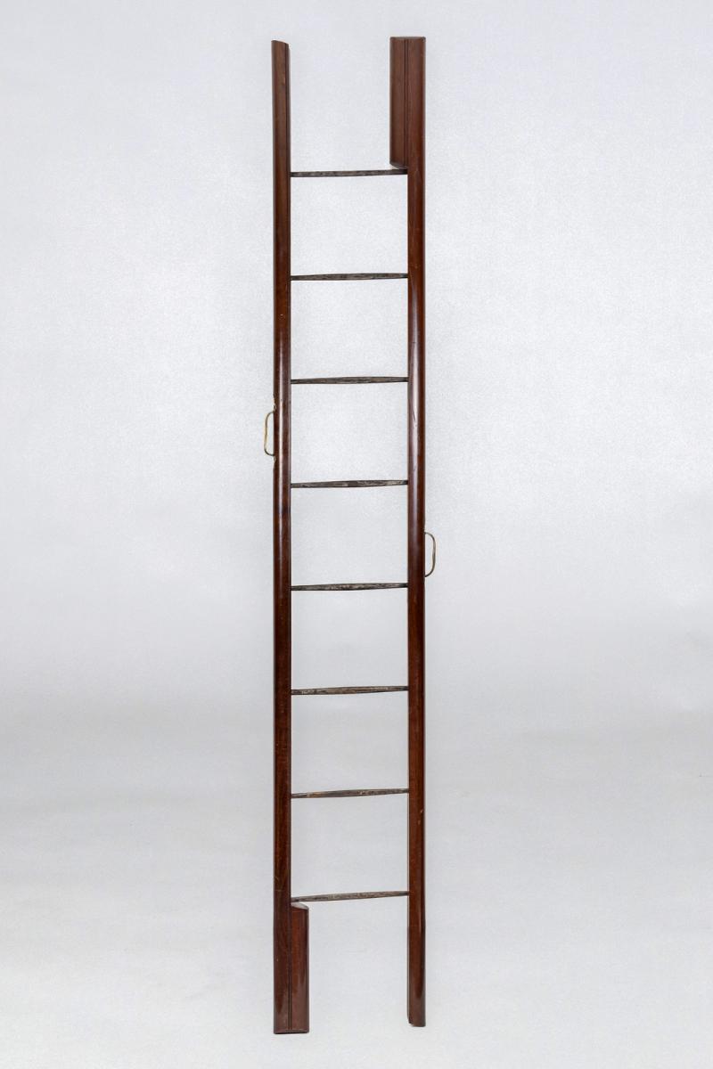 Mahogany Library Pole Ladder with Steel Rungs