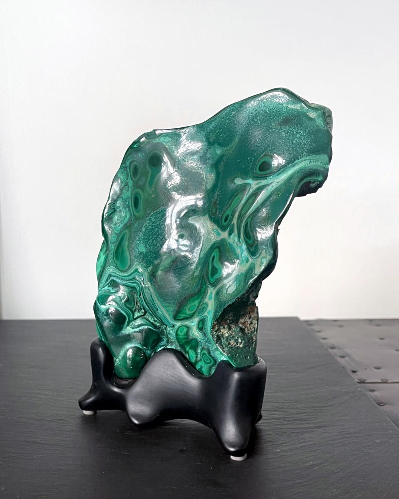 Malachite Rock Specimen on Display Stand as a Viewing Stone