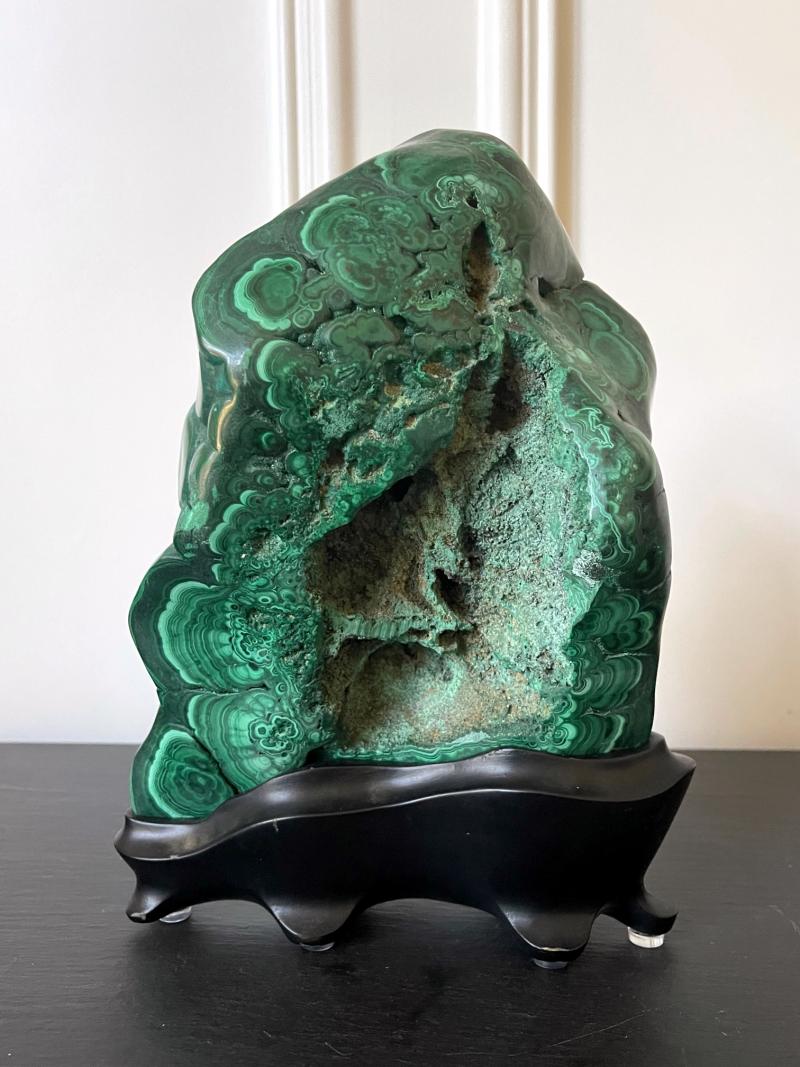 Malachite Rock on Display Stand as a Chinese Scholar Stone