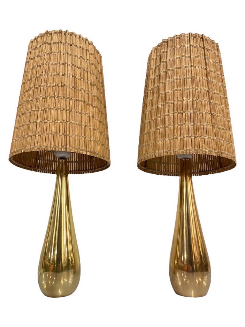 Mauri Almari - Pair of Mauri Almari Cast Brass "Drop" Table Lamps Model ...