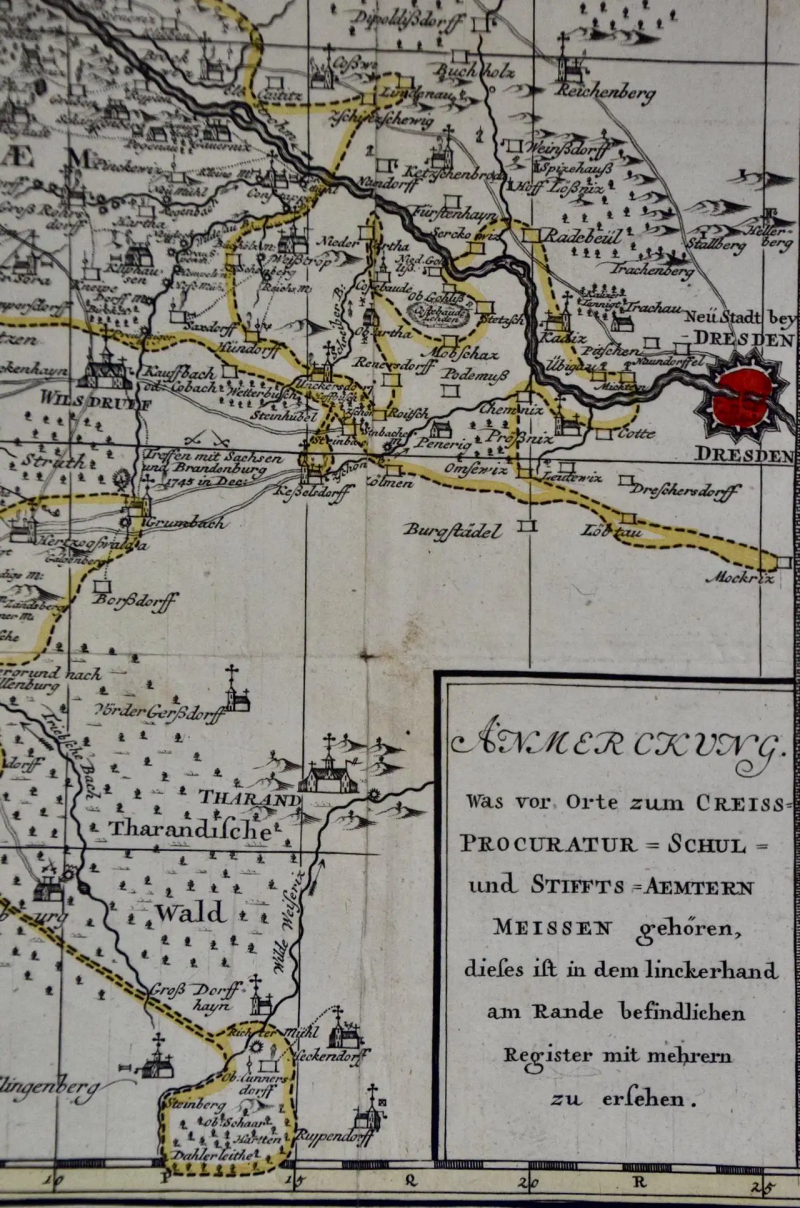 Meissen, Germany : A Large Framed 18th Century Map by Petrus Schenk