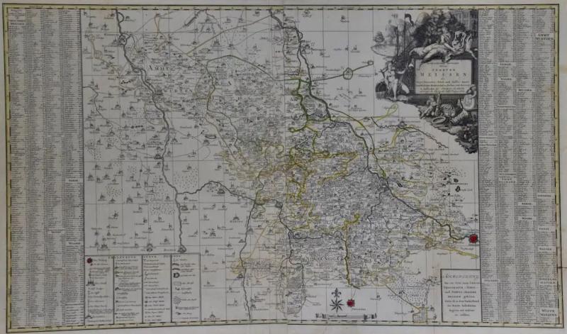 Meissen, Germany : A Large Framed 18th Century Map by Petrus Schenk