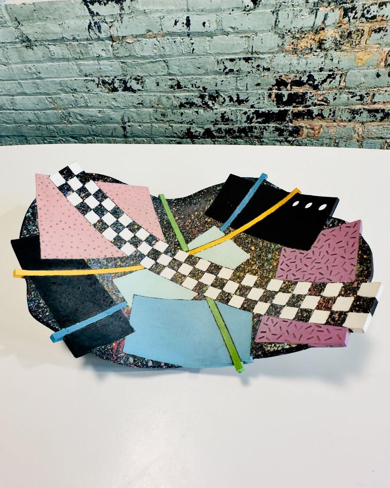 Memphis Post Modern Large Ceramic Wall Art Signed, 1980