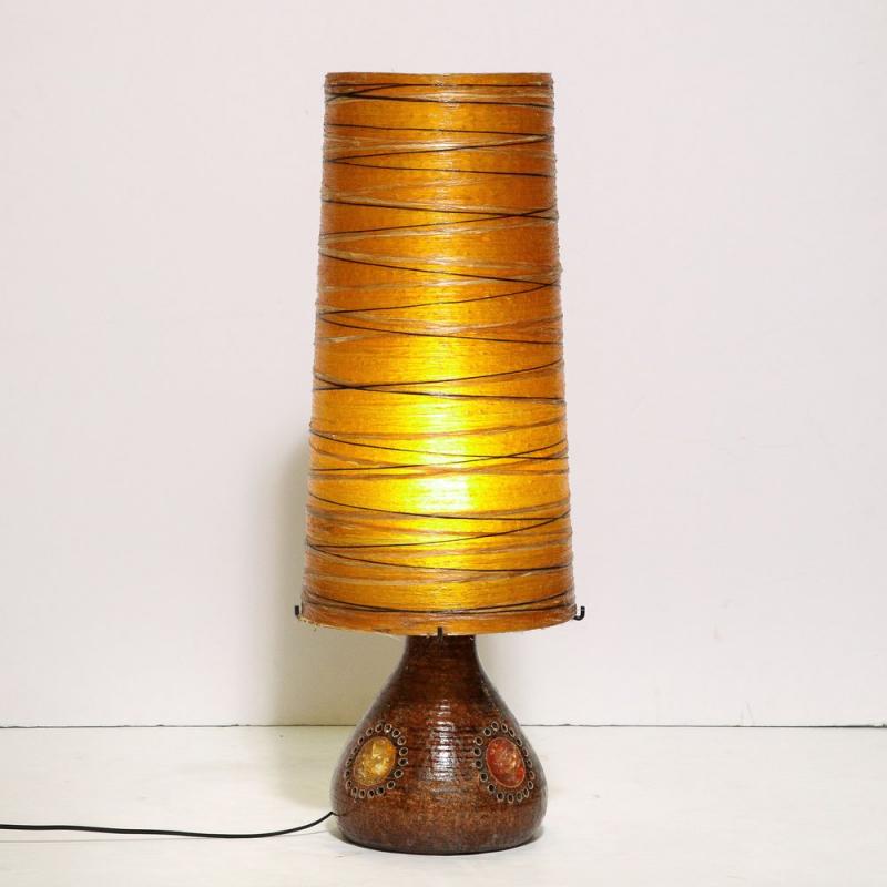 Mid-Century Brutalist Ceramic Table Lamp with Horizontally Striated ...