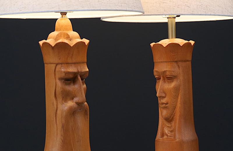 Mid-Century King & Queen Chess Piece Table Lamps by Lighthouse Co.