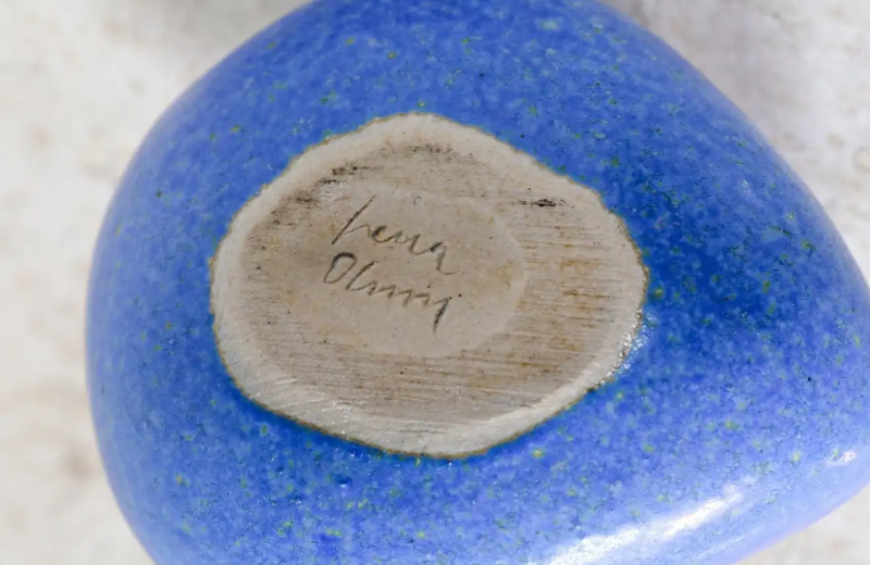 Mid-Century Modern Blue Glazed Ceramic Weed Pot Vases