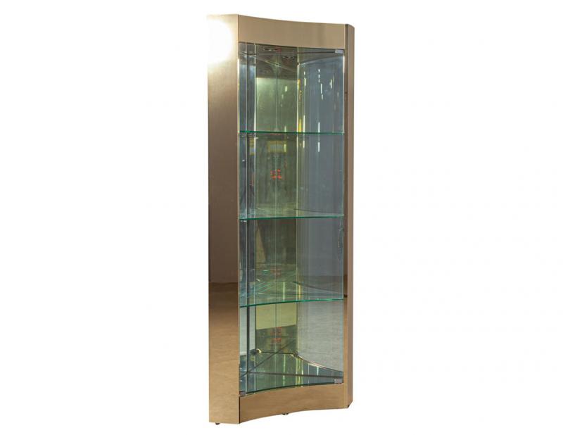 Mid-Century Modern Brass And Glass Corner Curio Display Cabinet