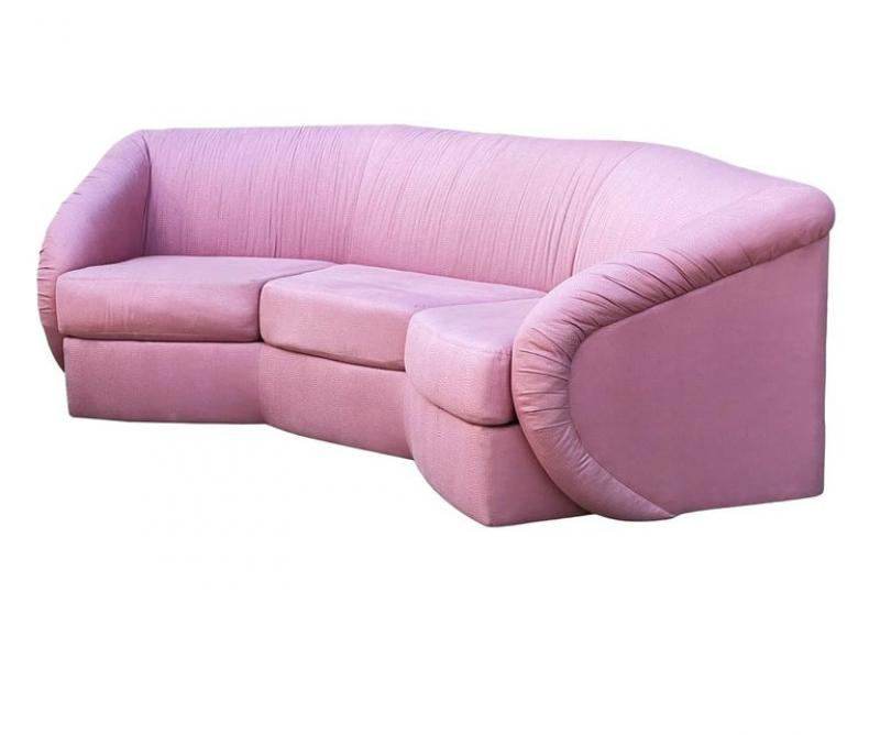 Mid-Century Modern Curved Octagonal Sofa in Pink with Sculptural Arms
