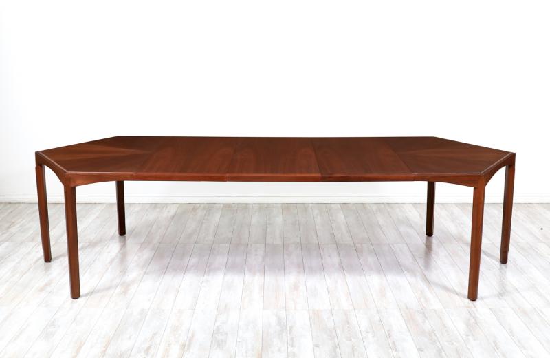Mid-Century Modern Expanding Hexagonal Walnut Dining Table