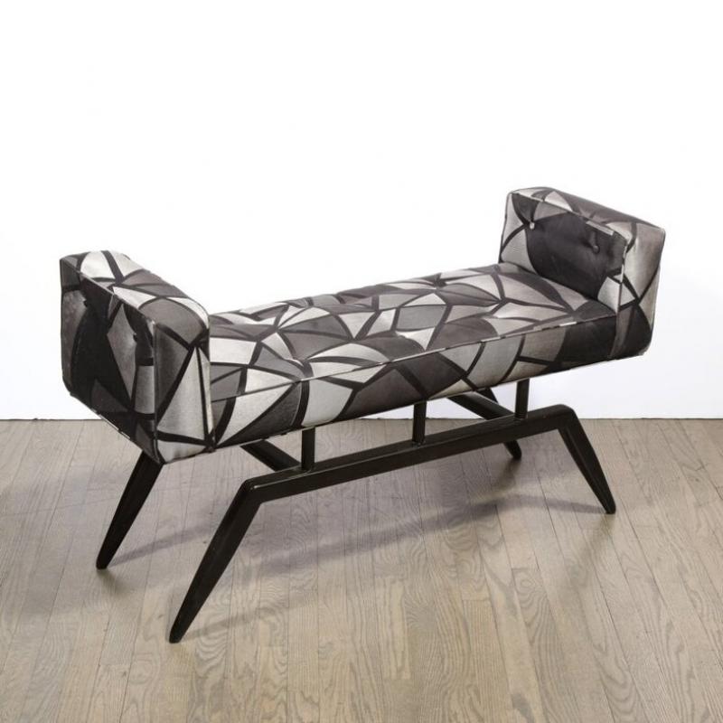 Mid-Century Modern Splayed Floating Benches with Button Details