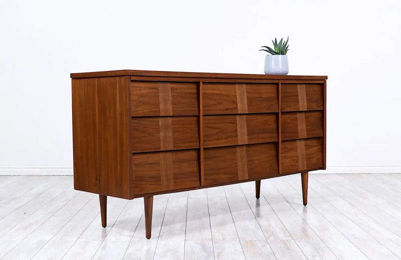 Mid-Century Modern Walnut Dresser with Slatted Drawers