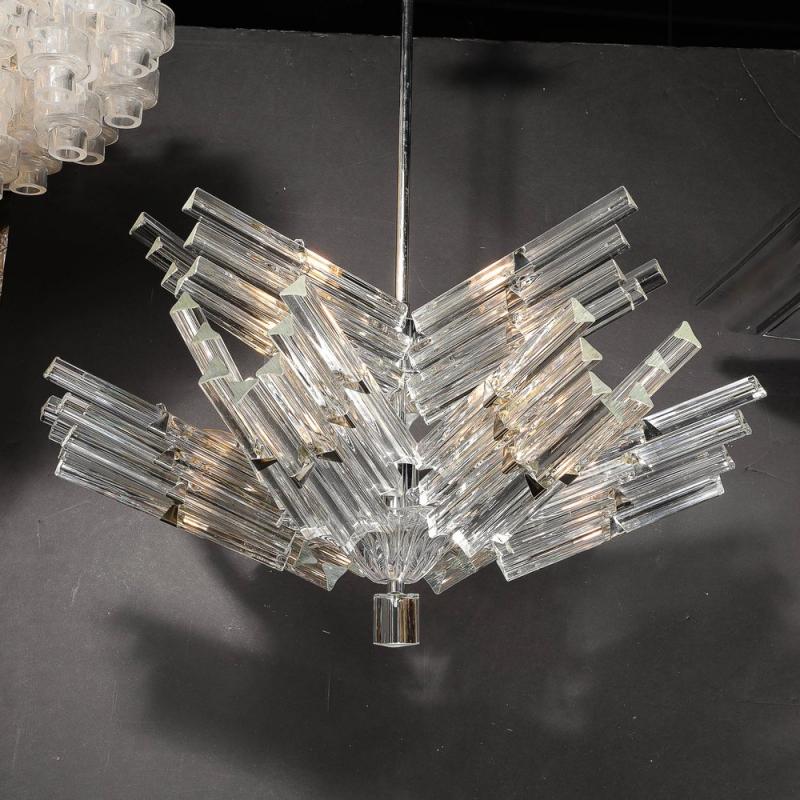 Mid-Century Modernist Hand-Blown Murano Glass Stepped Triedre Chandelier