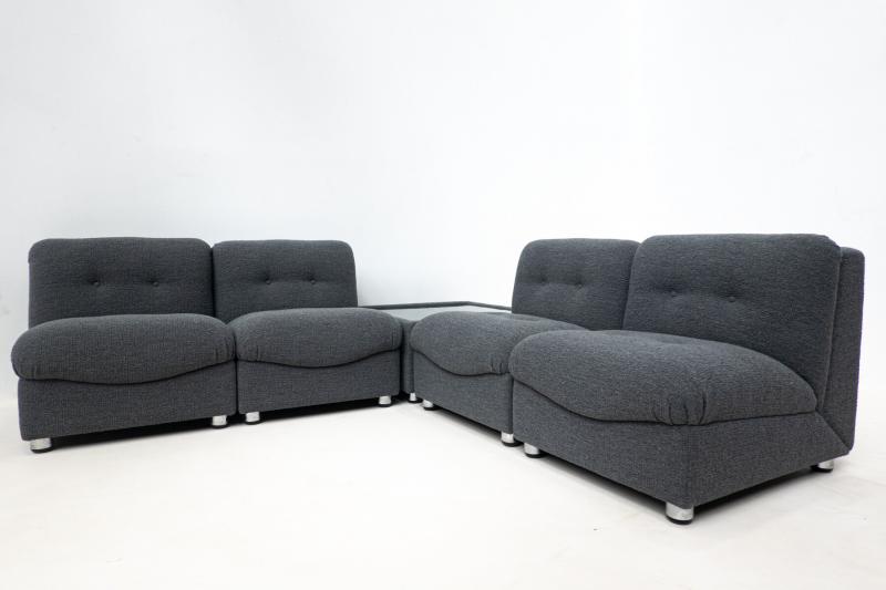 Mid Century Modular Sofa Set in Grey Fabric