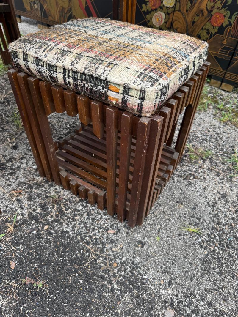 Mid Century Slat Board Dining Table and Stools