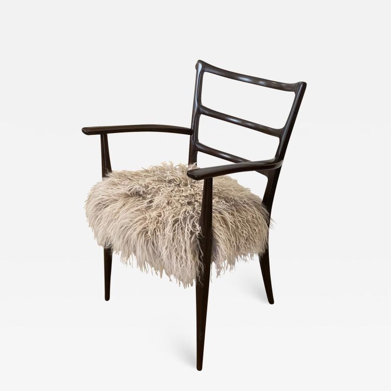 Mid Century Walnut and Mongolian Lamb Chair