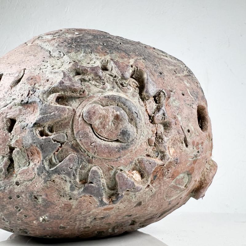 Modern Sculpturally Crafted Art Abstract Textured Sphere Pottery Three