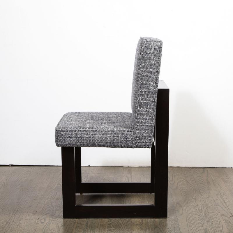 Modernist Rectilinear Ebonized Walnut and Textural Gray Woven Fabric ...