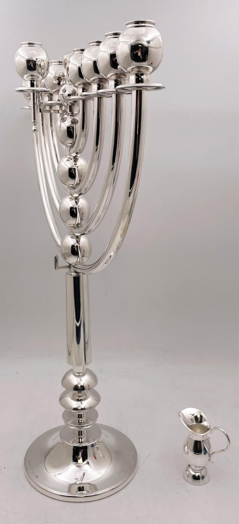 Monumental Sterling Silver Menorah in Mid-Century Modern Style