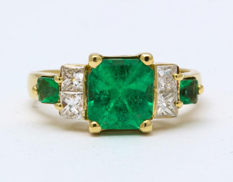 Natural Emerald and Diamond Engagement Ring