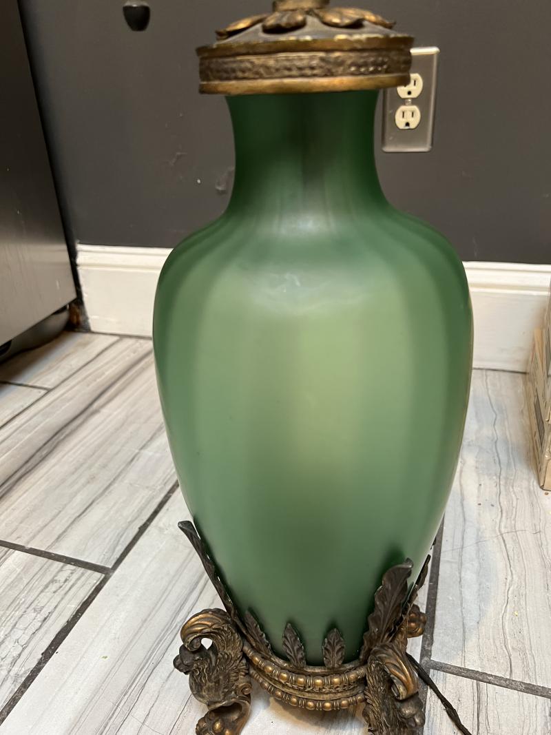 Oscar Bruno Bach - SUPERB GILT BRONZE AND STEUBEN GLASS BACCHUS FACE LAMPS BY OSCAR BACH