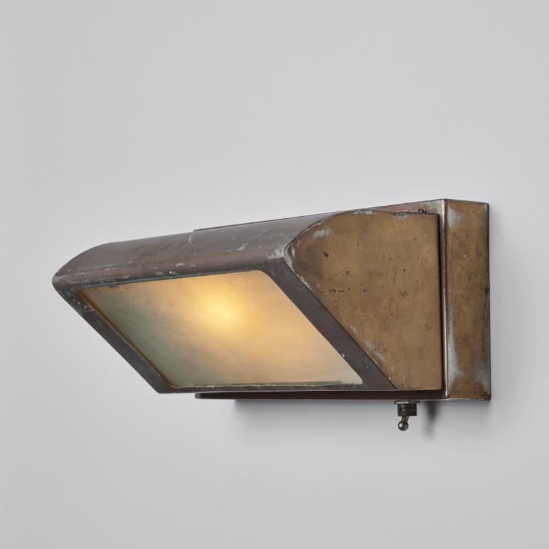 Paavo Tynell - Large Japanese Minimalist Glass & Patinated Metal Wall Light for Kokosha