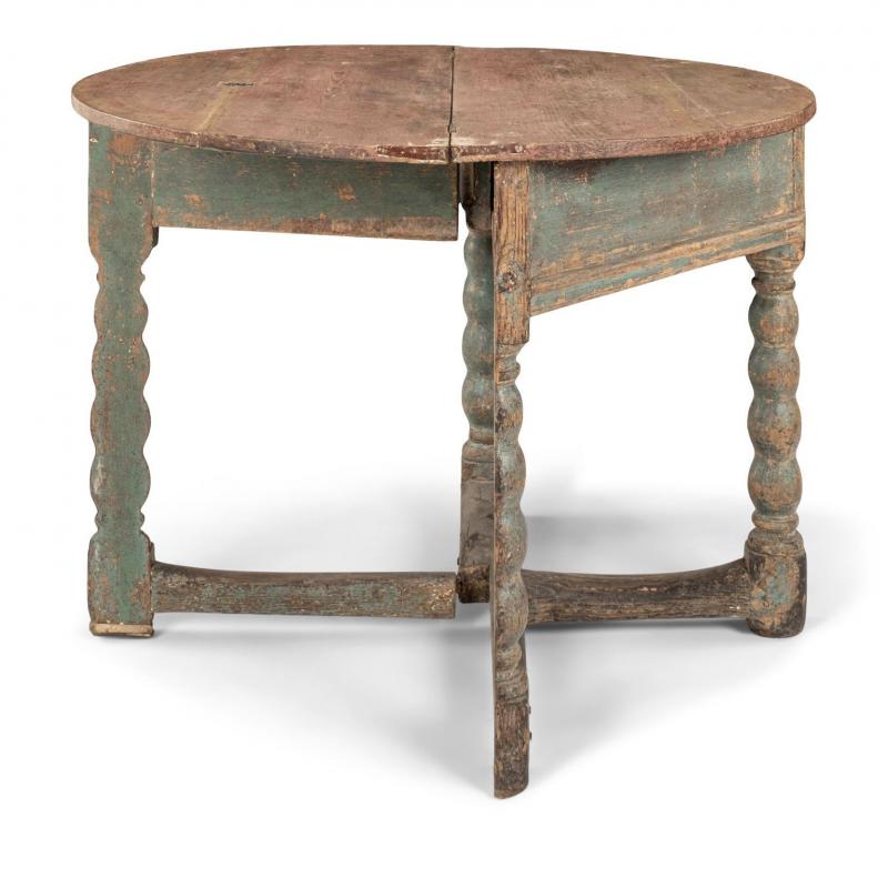 Painted Baroque Swedish Demilune Fold-Over Table
