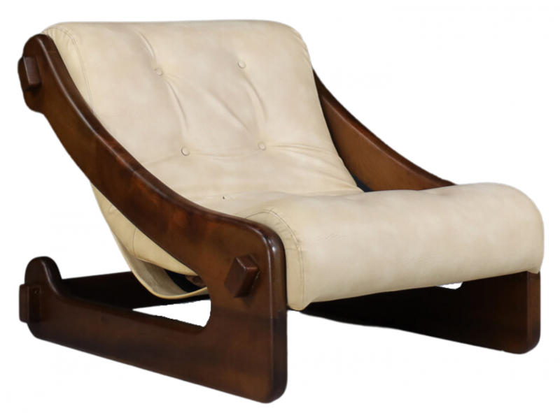 Pair French 1970s low slung brutalist lounge chairs