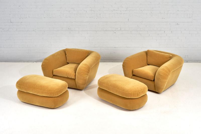 Jay Spectre - Pair Jay Spectre Lounge Chairs and Ottomans, 1990