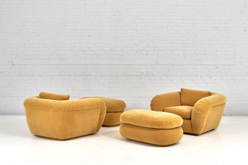 Jay Spectre - Pair Jay Spectre Lounge Chairs and Ottomans, 1990