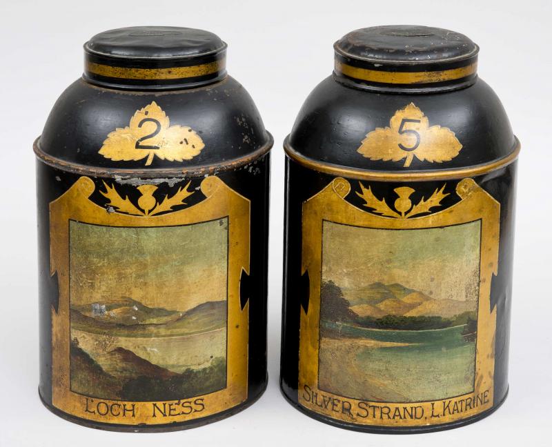 Pair Scottish Tole Tea Canisters, Circa 1850
