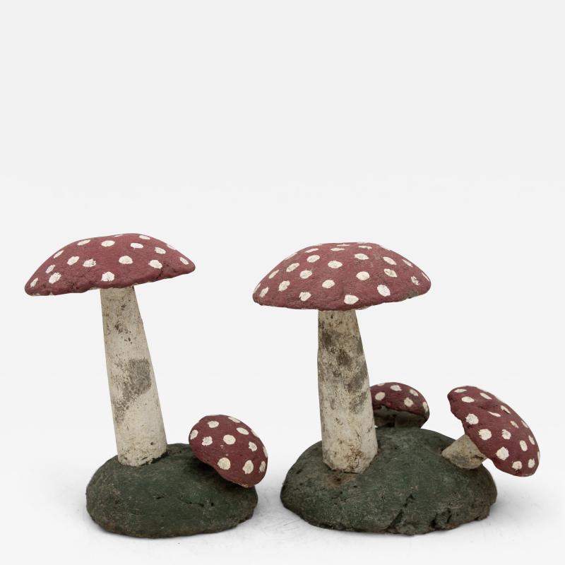 Pair Vintage Painted Stone Toadstools Mushrooms with Red Caps