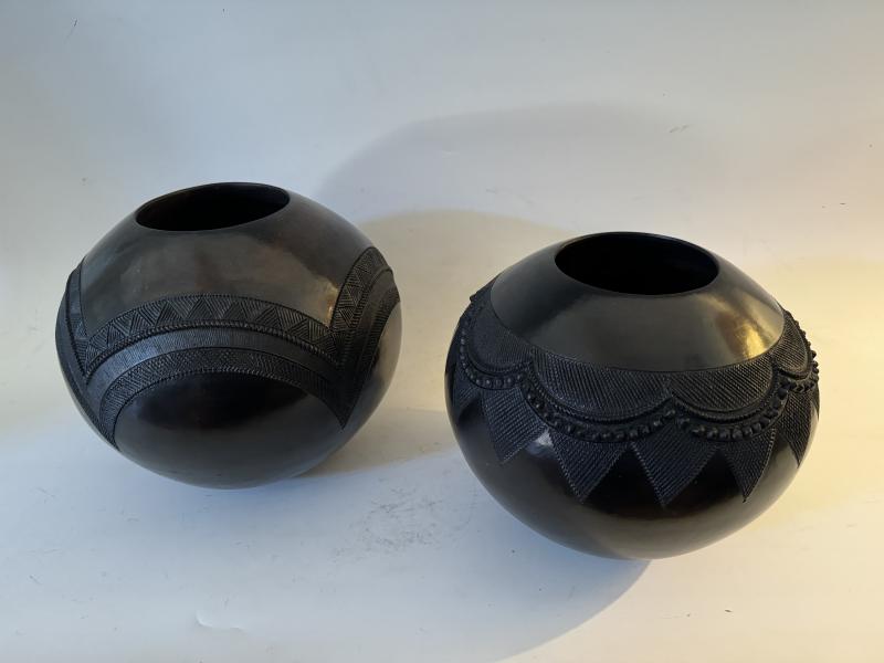 Pair of Contemporary Zulu Pottery Jars by Sourh African Artist Jabu Nala