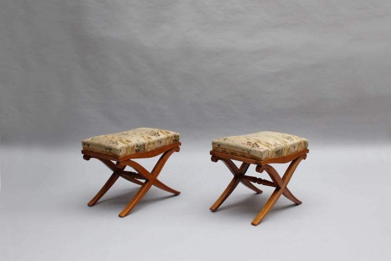 Pair of Fine French Art Deco X-Form Stools