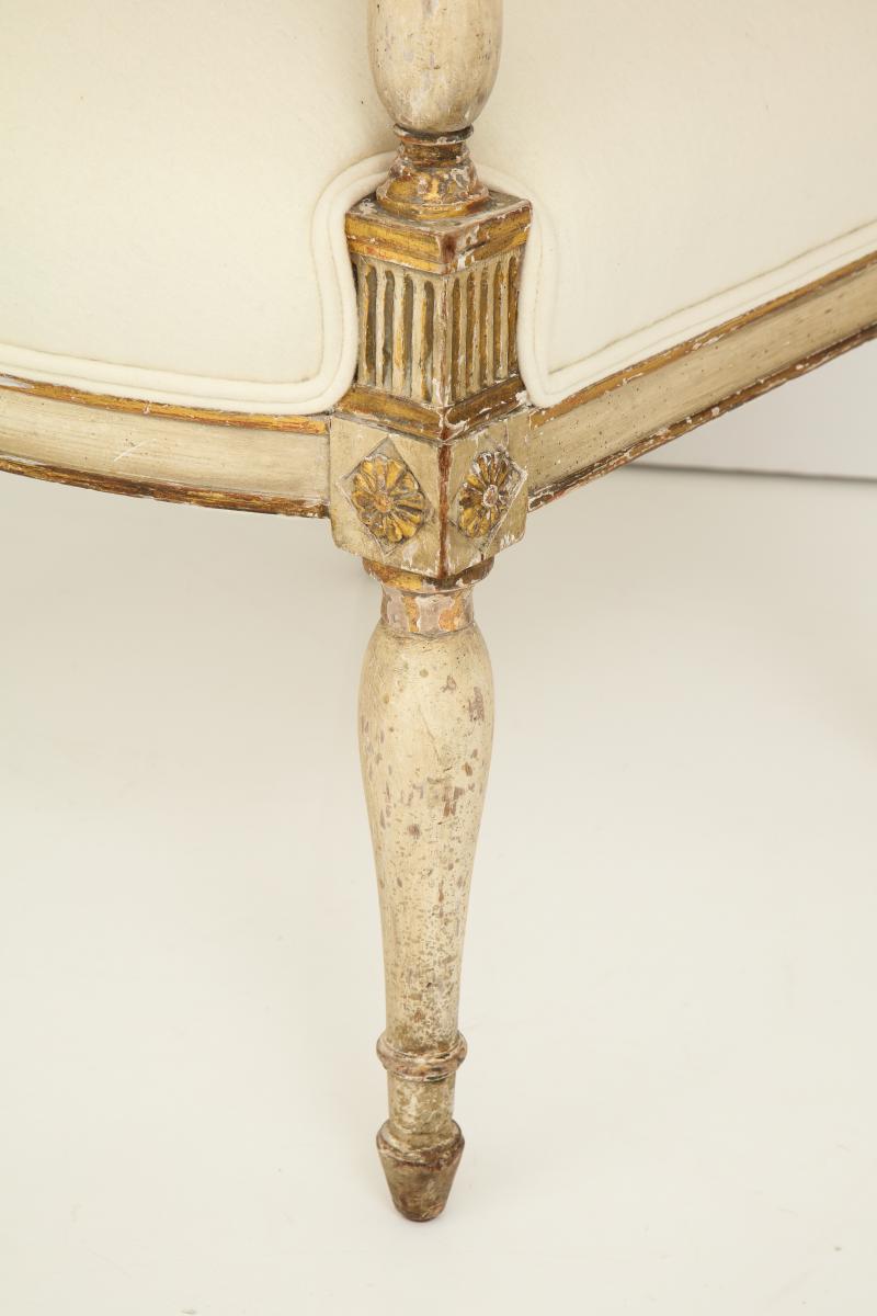 Pair of Italian Neoclassical Painted and Gilded Arm Chairs