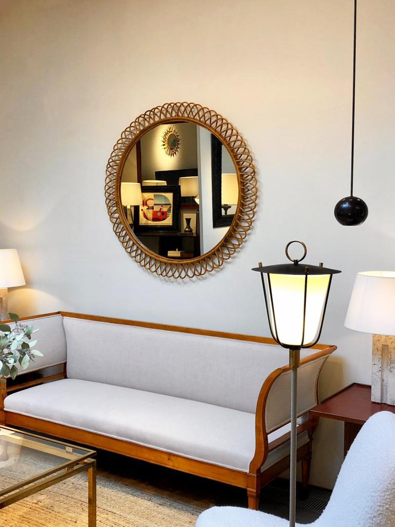 Pair of Large Cane Round Mirrors