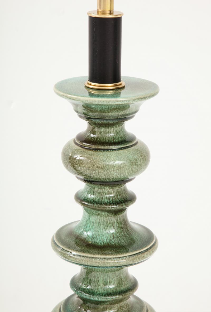 Pair of Large Ceramic Lamps with a Jade Green Crackle Glaze