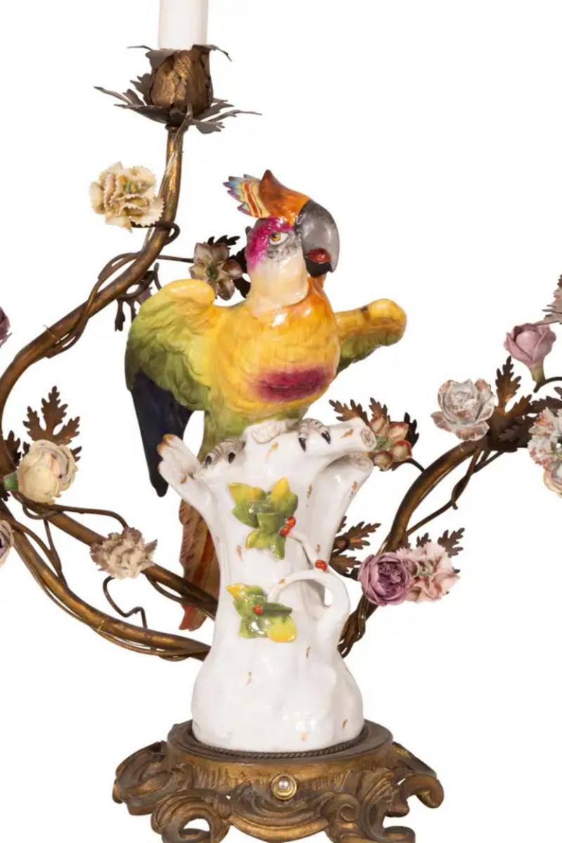 Pair of Louis XV Style Porcelain and Bronze Candelabra