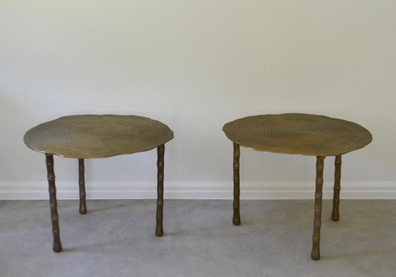 Pair of Postmodern Faux Bamboo Brass Side Tables