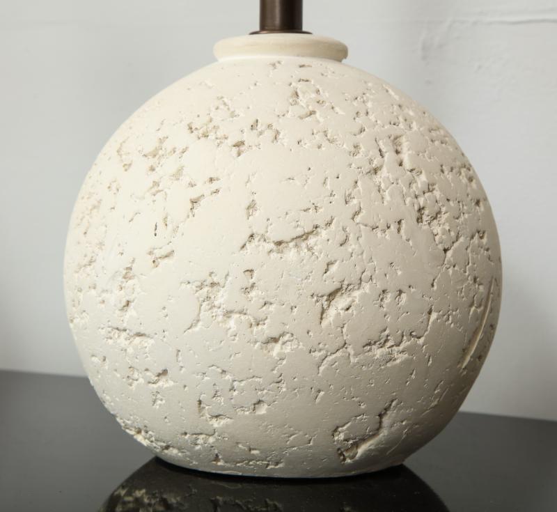 Lerebours Bespoke - Pair of Textured Custom Circular Plaster Lamps
