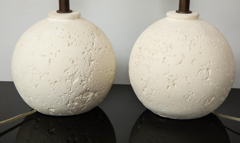 Lerebours Bespoke - Pair of Textured Custom Circular Plaster Lamps