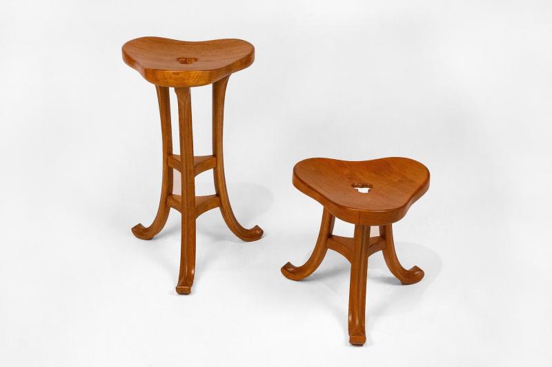 Pair of Three Legged Trefoil Design Stools in the Style of Adolf Loos